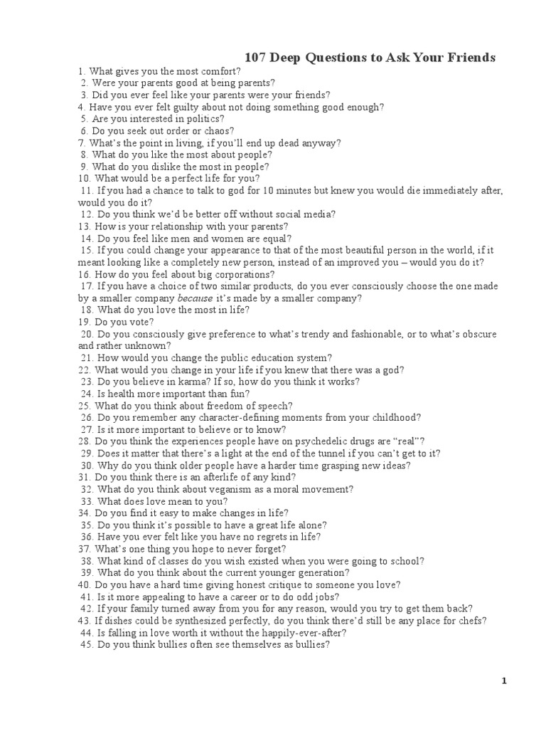 Deep Questions For Your Friends | PDF | Meaning Of Life