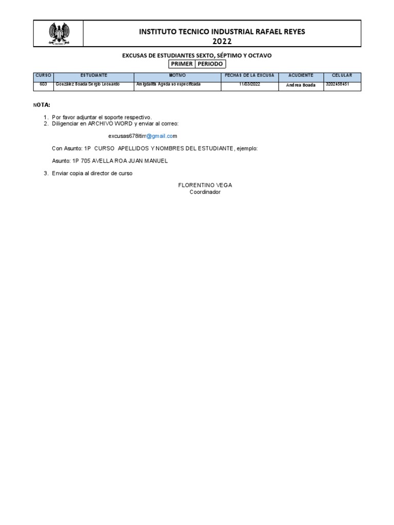 1P Formato de Excusa 2022-1 | PDF