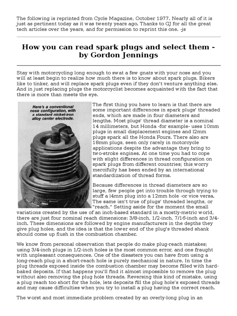 How You Can Read Spark Plugs and Select Them - by Gordon Jennings | PDF ...