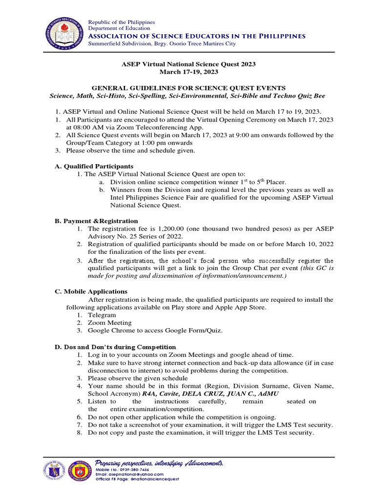 ASEP National Science Quest 2023 | PDF | Internet | Cyberspace