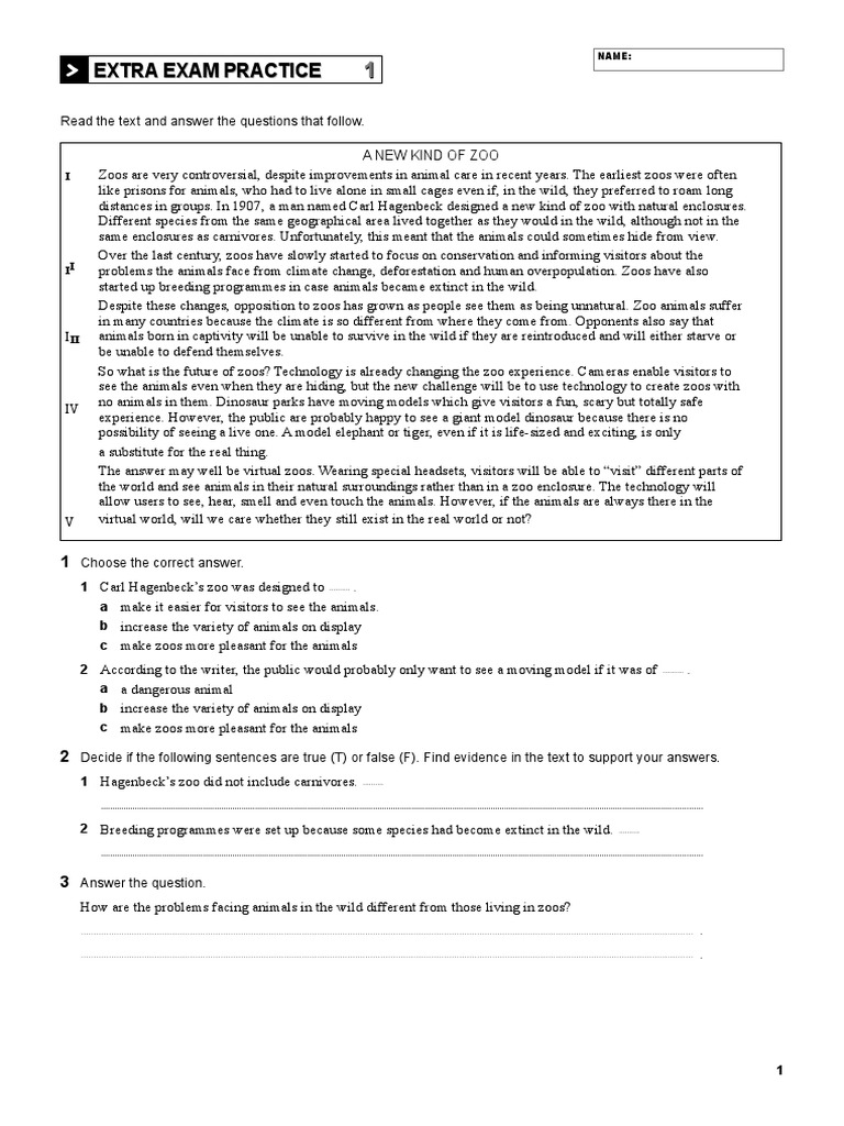 Extra Practice Unit 1 | PDF | Zoo
