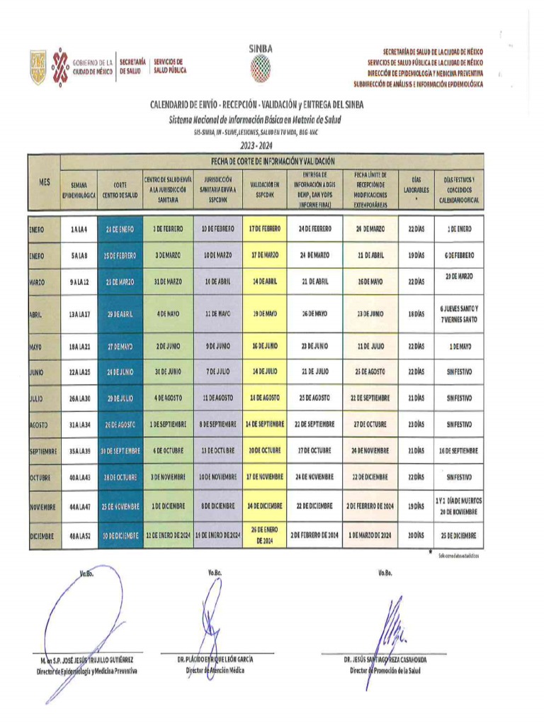 Calendario SIS-SINBA 2023-2024-Autorizado | PDF