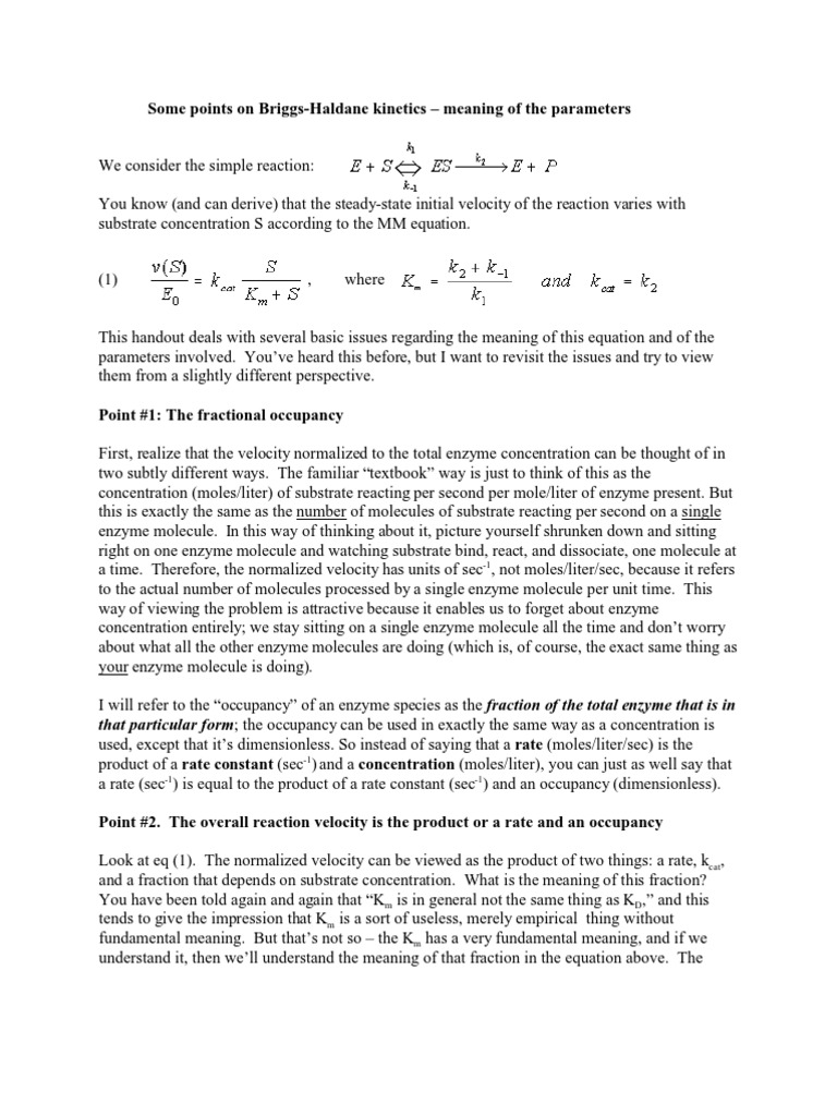 Some Points On Briggs-Haldane Kinetics - Meaning of The Parameters ...