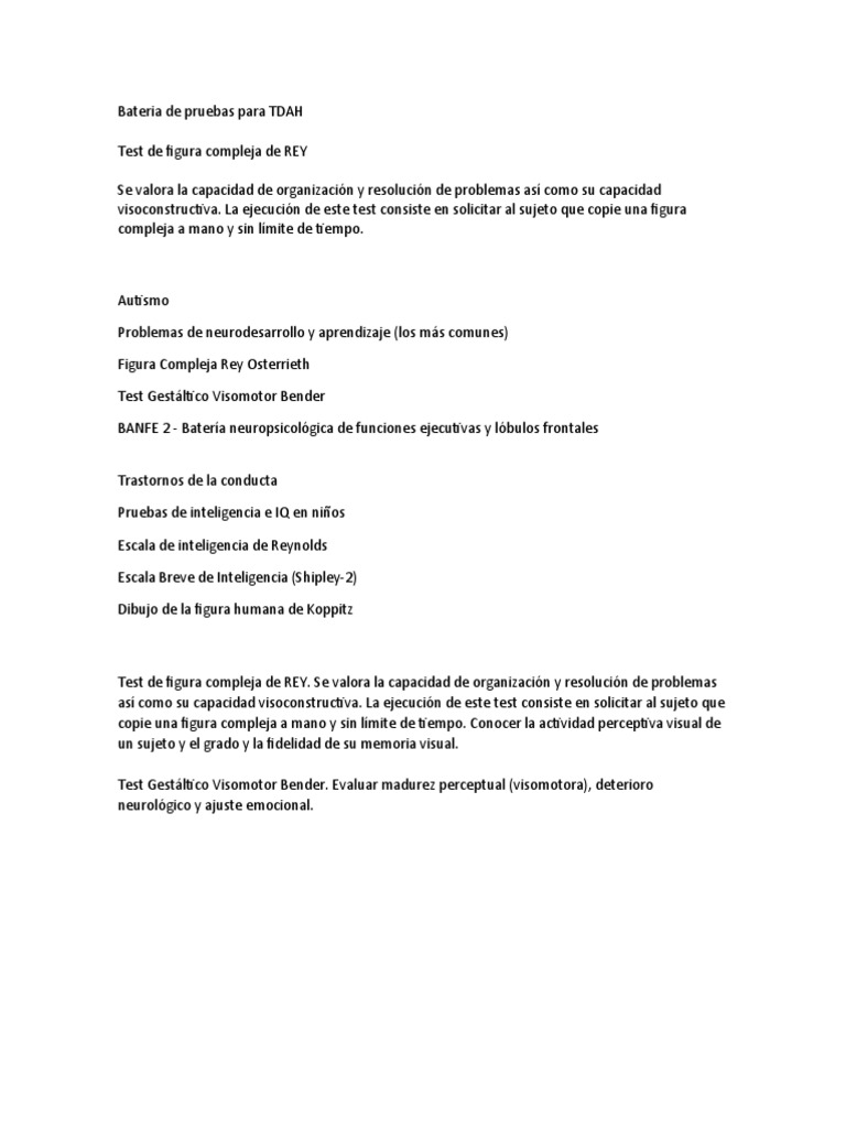 Bateria de Pruebas para TDAH | PDF