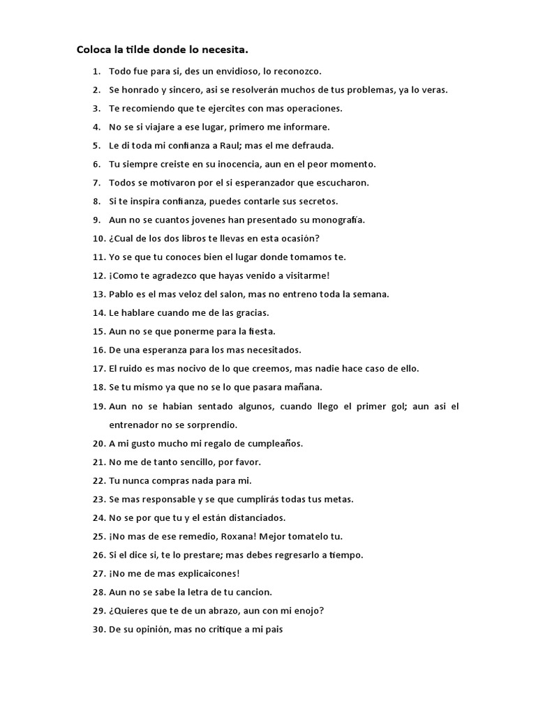 Ejercicios de acentuación y tildes | PDF