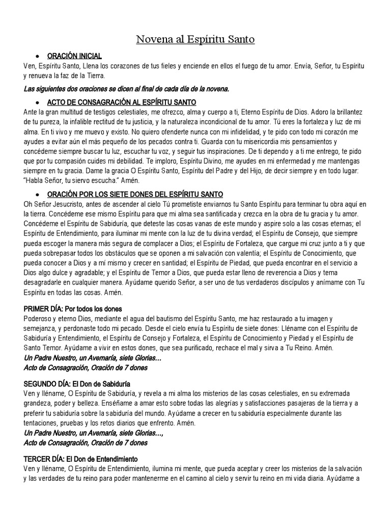 Novena Al Espíritu Santo (7 Dones) | PDF | orador del Señor | Oración
