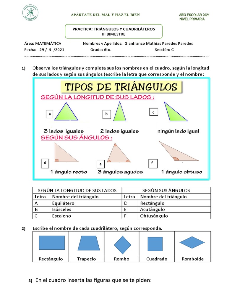 Practica de Triángulos y Cuadriláteros... | PDF