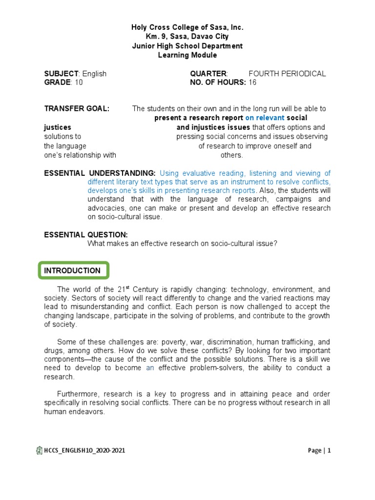 Grade 10 English Research Module | PDF | Computer Mediated ...