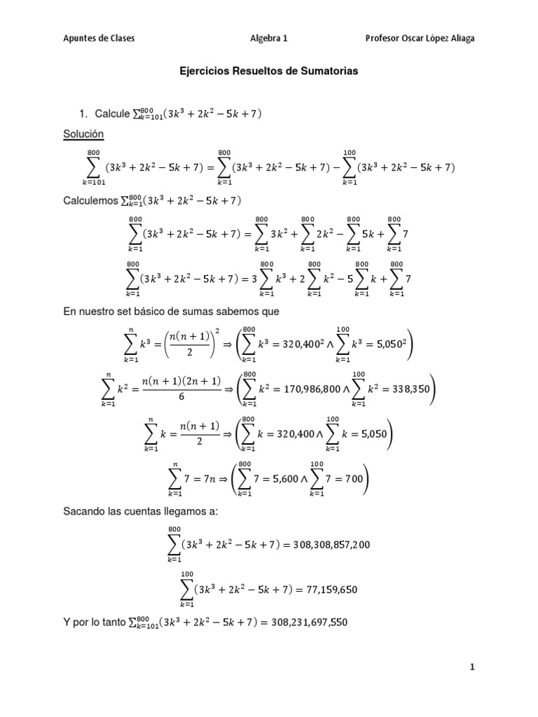 Ejercicios Resueltos de Sumatorias | PDF | Conceptos matemáticos ...