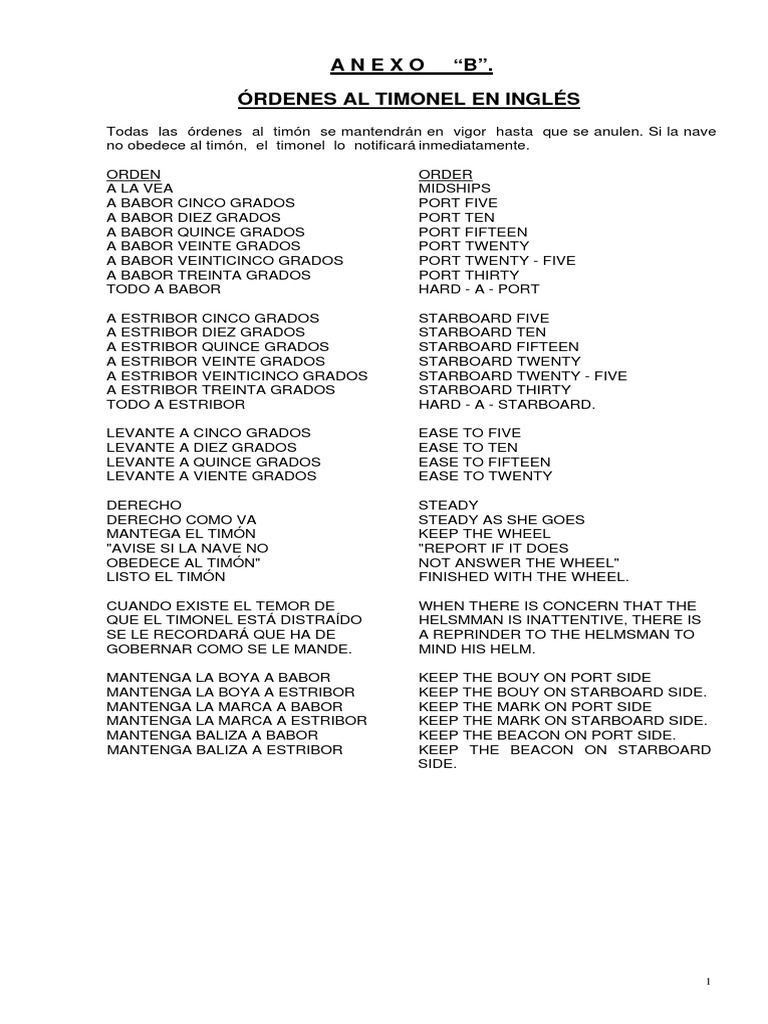 A N e X o B Ordenes Al Timonel en Ingles - Compress | PDF | Envío