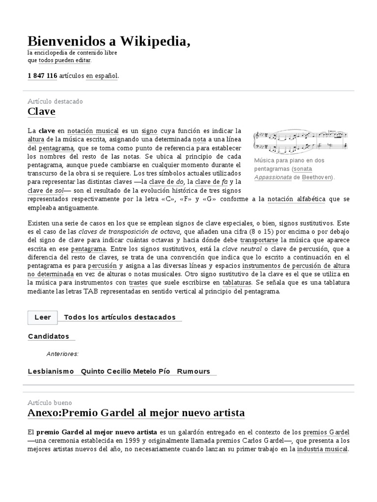 Wikipedia Portada | PDF | Clave | Composiciones Musicales