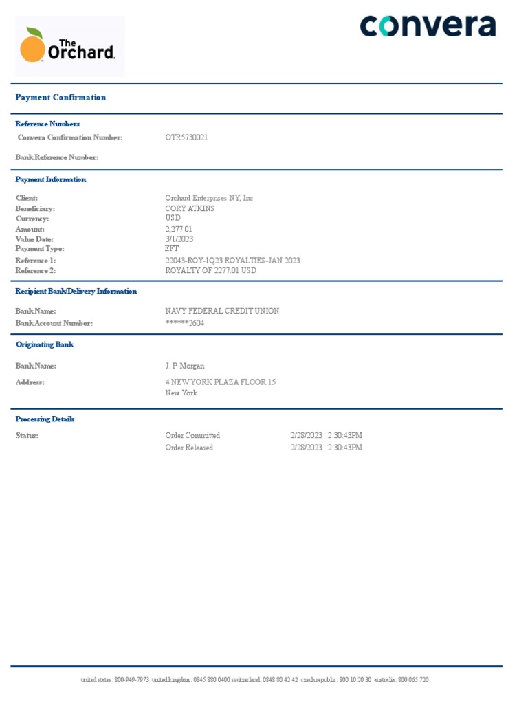 Payment Confirmation for Orchard Enterprises | PDF