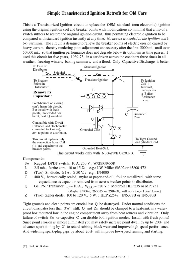 Simple Transistorized Ignition Retrofit For Old Cars Design | PDF ...