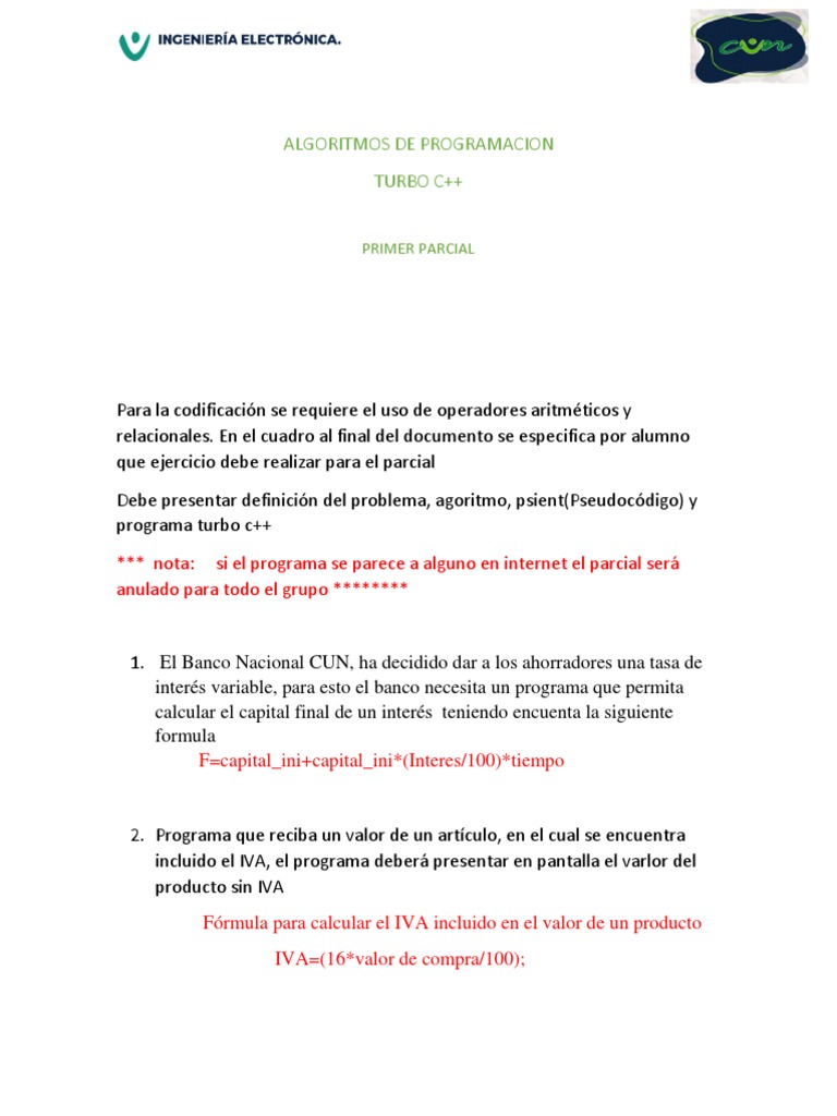 5 - 1 Primer Parcial Algoritmos de Programacion 30103 | PDF ...