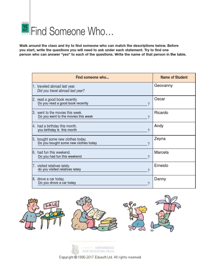 12 Basic II Handout 25 Unit 6 Interesting People Find Someone Whoo | PDF