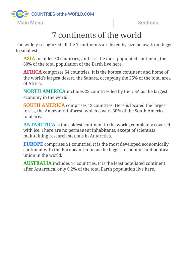 7 Continents of The World and Their Countries | PDF | Continent | Africa