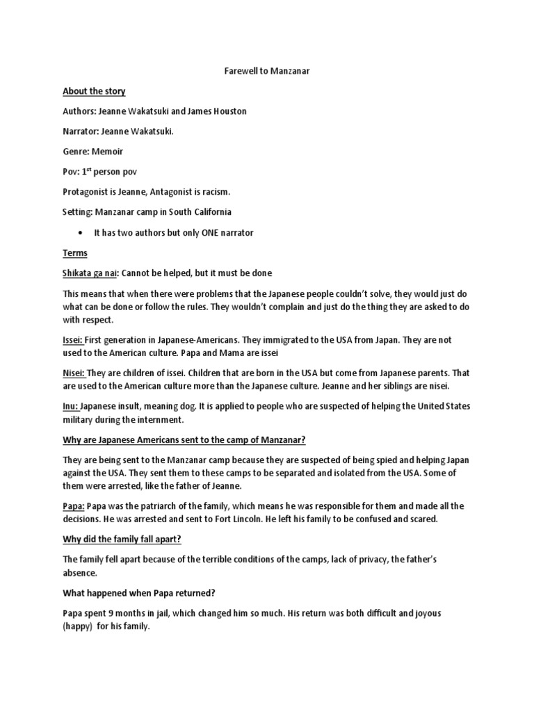 Farewell To Manzanar Summary | PDF