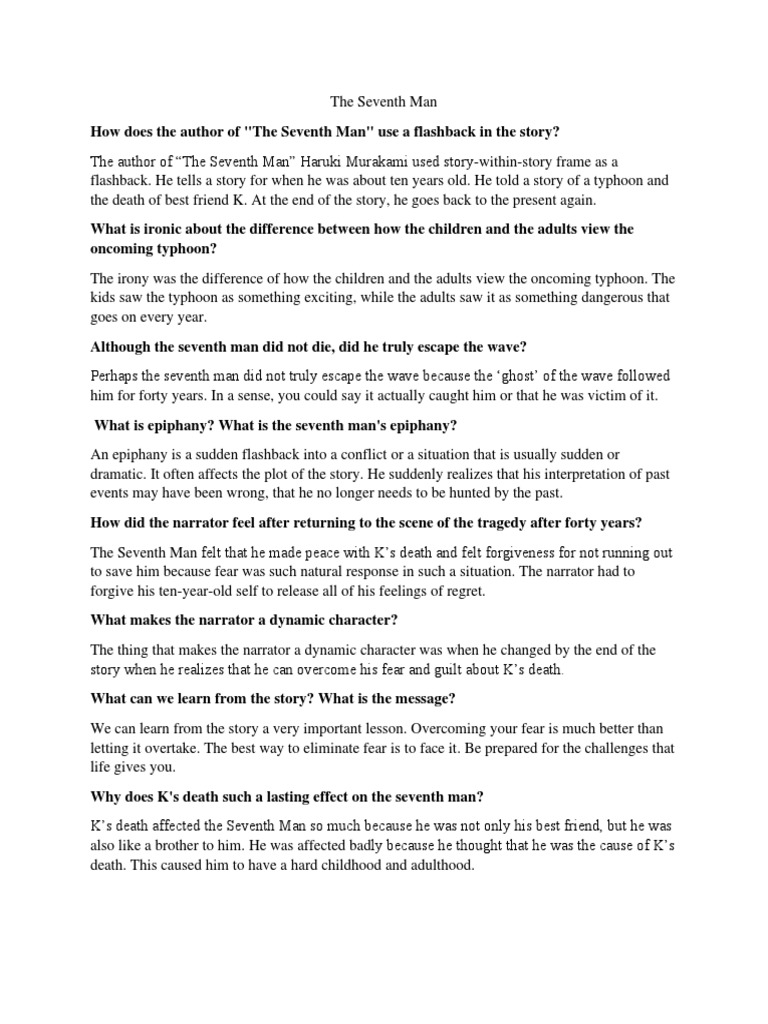 The Seventh Man Questions | PDF | Irony | Narration