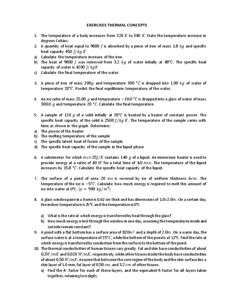 Exercises Thermal Concepts | PDF | Temperature | Heat