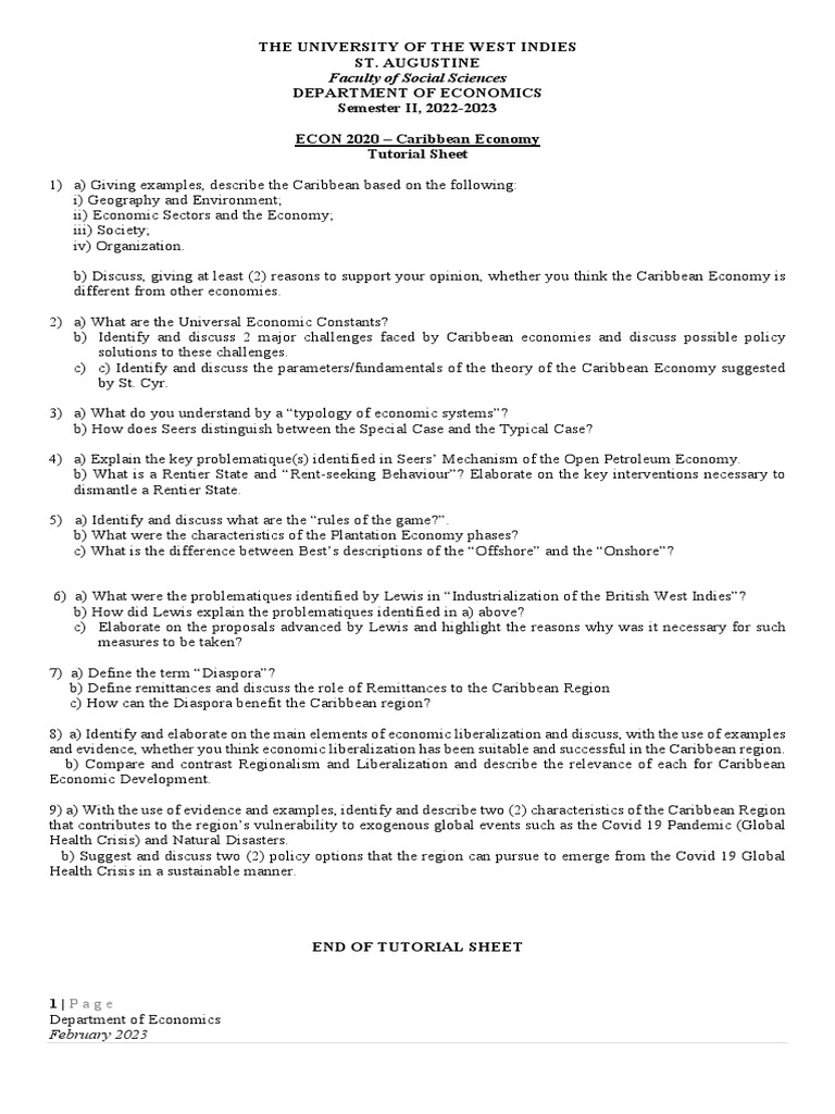 Tutorial Sheet 1 | PDF | Economics | Economies