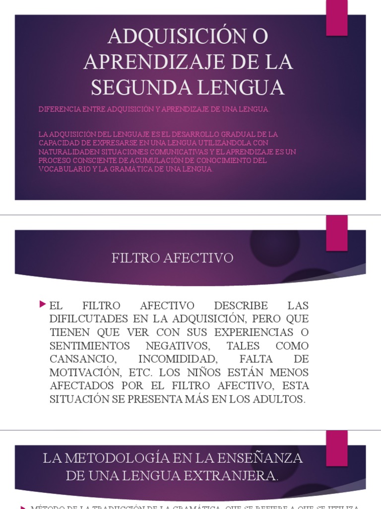 PRESENTACION DE ADQUISISIÓN O APRENDIZAJE DE LA SEGUNDA LENGUA | PDF | Segundo lenguaje ...