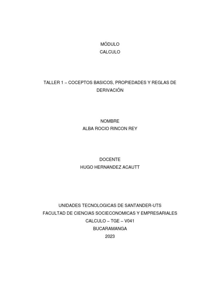 TALLER 1 Conceptos Basicos Propiedades y Reglas de Derivación | PDF