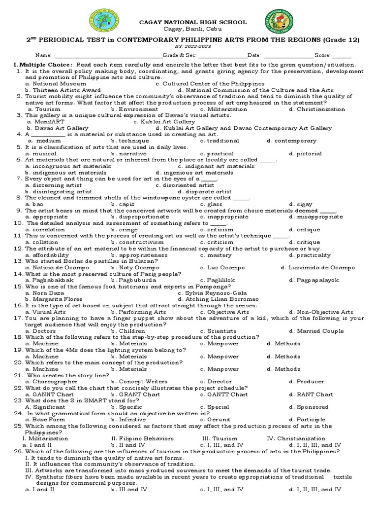 Grade 12 CPAR 2nd Quarter Exam Guide | PDF