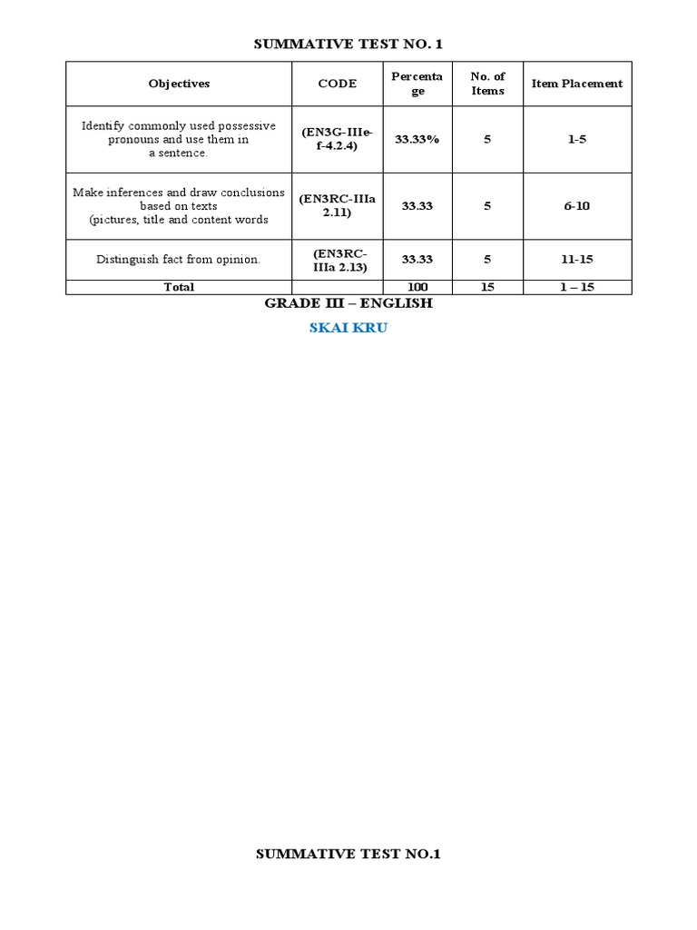 Gr.3-English #1-With-Tos | PDF