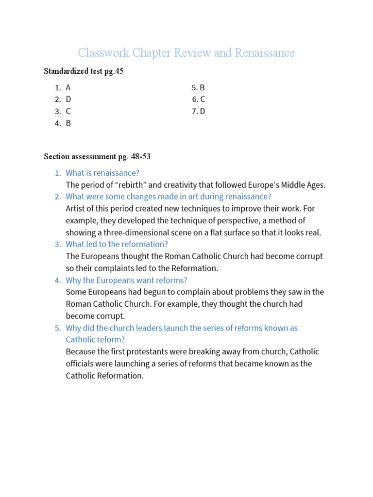 Classwork Chapter Review and Renaissance | PDF | Social Science | Art