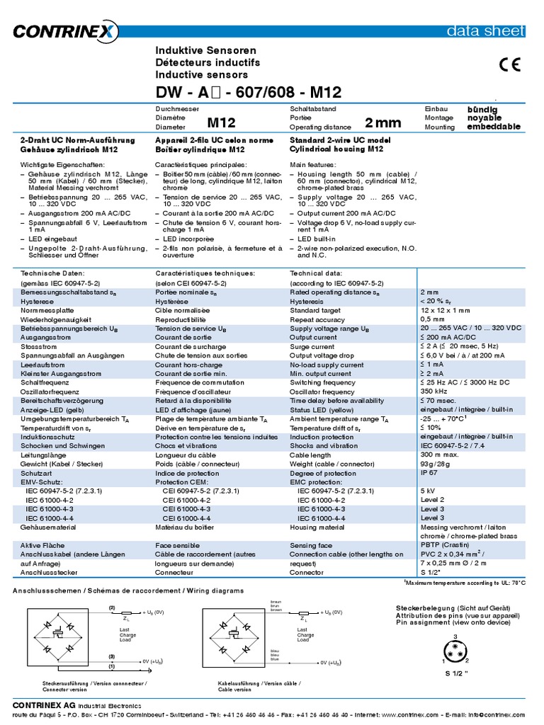 DW - A - 607/608 - M12: Data Sheet | PDF