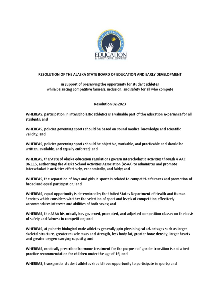 Alaska State Board of Education Resolution 02-2023 | PDF | Sex | Gender