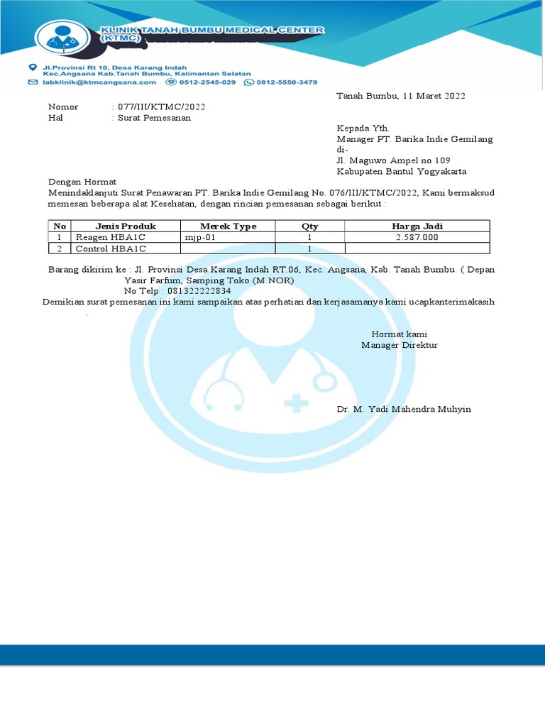 Surat Pemesanan PDF | PDF