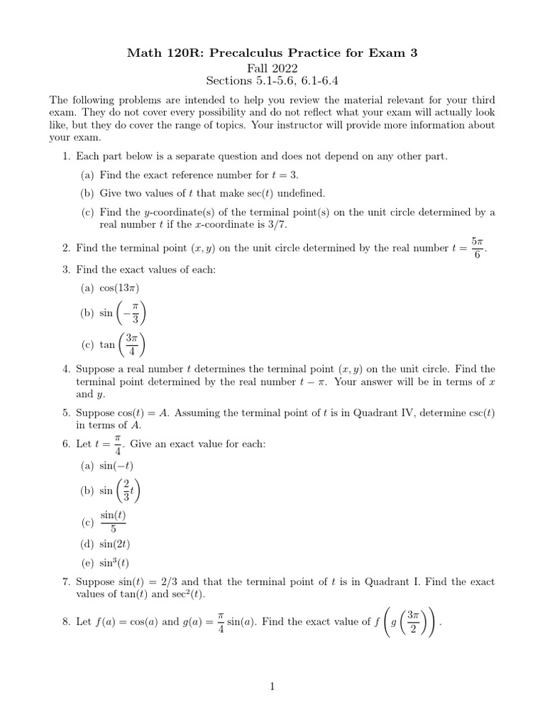 m120R-Practice For Exam 3 Fa22 PDF | PDF | Angle | Metrology