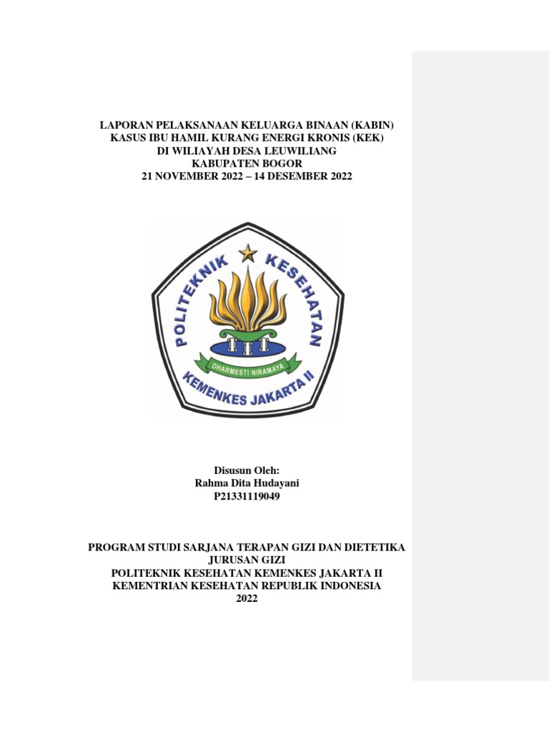 Laporan Keluarga Binaan Ibu Hamil KEK - Rahma Dita Hudayani PDF | PDF