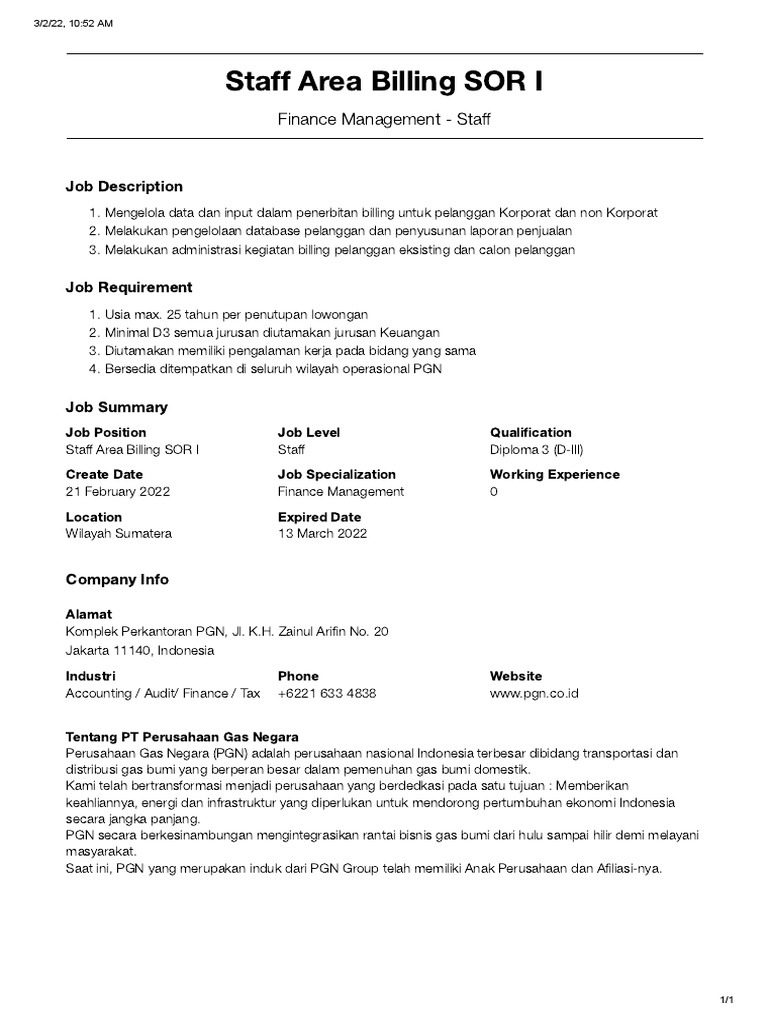 Staff Area Billing SOR I | PDF