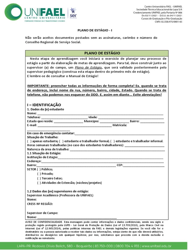 Modelo de Plano de Estagio | PDF | Trabalho social