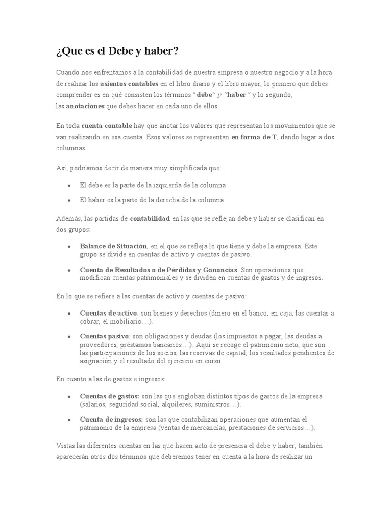 Que Es El Debe y Haber | PDF | Contabilidad | Ciencias económicas