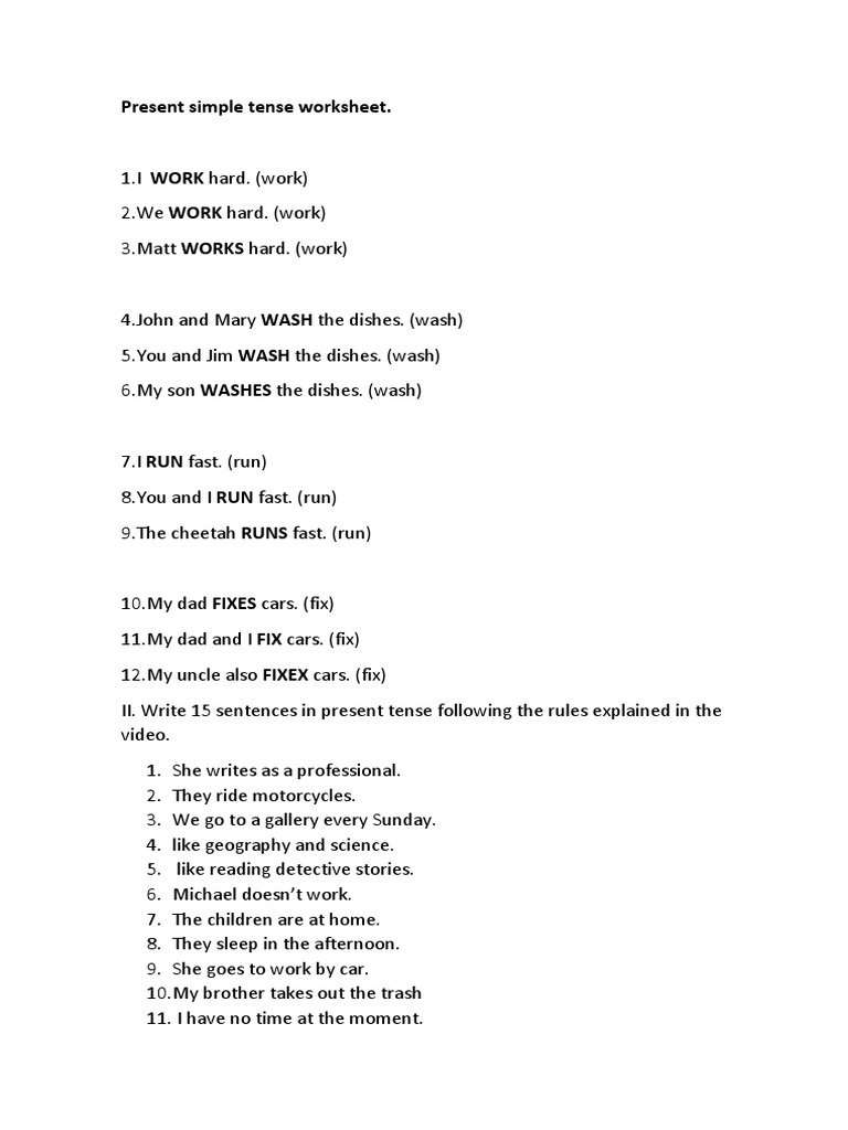 Present Simple Tense Worksheet PDF | PDF