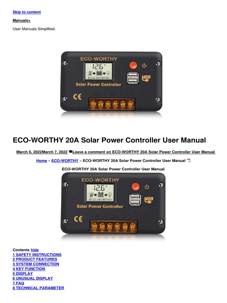 ECO-WORTHY 20A Controller Manual | PDF | Solar Panel | Physical Sciences