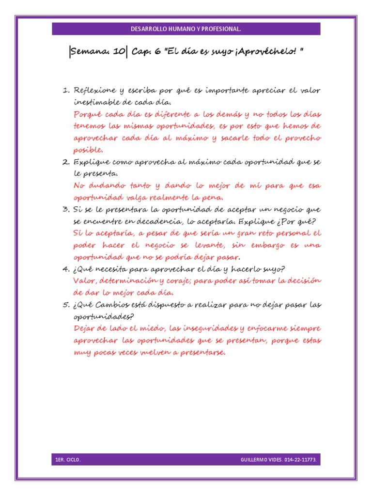 Semana 10. Cap. 6 El Día Es Suyo ¡Aprovéchelo!. | PDF