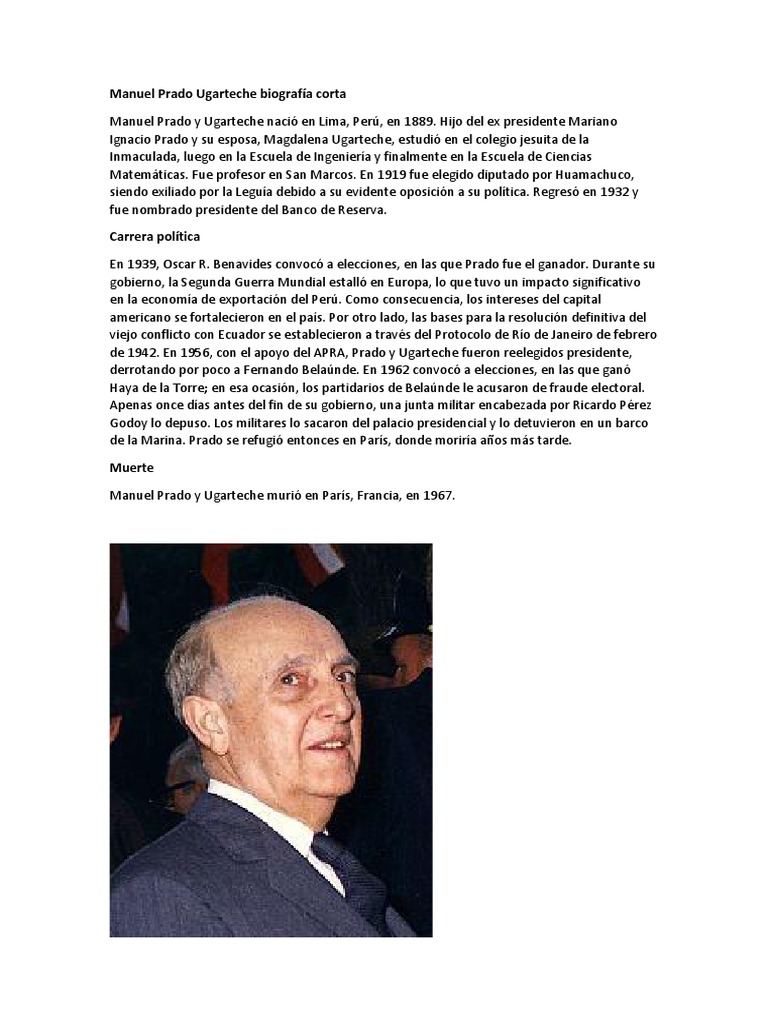 Manuel Prado Ugarteche Biografía Corta | PDF | América del Sur