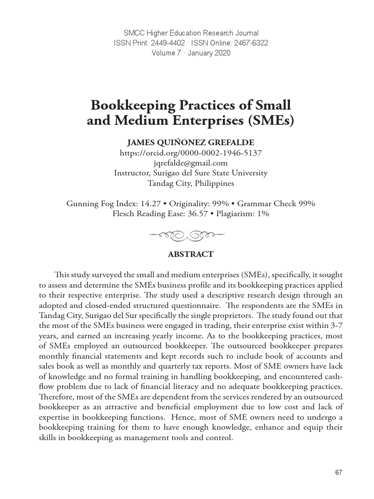Bookkeeping Practices of Small and Mediym Enterprises (SME's) | PDF ...