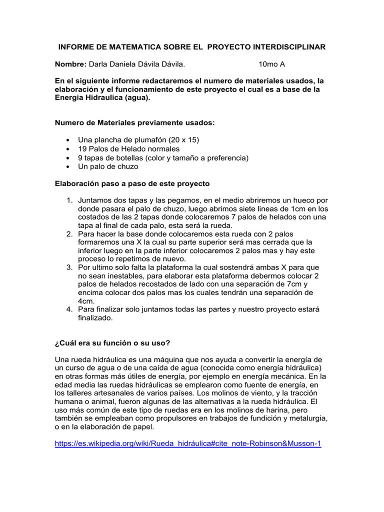 Informe de Matematica Sobre El Proyecto Interdisciplinar PDF | PDF