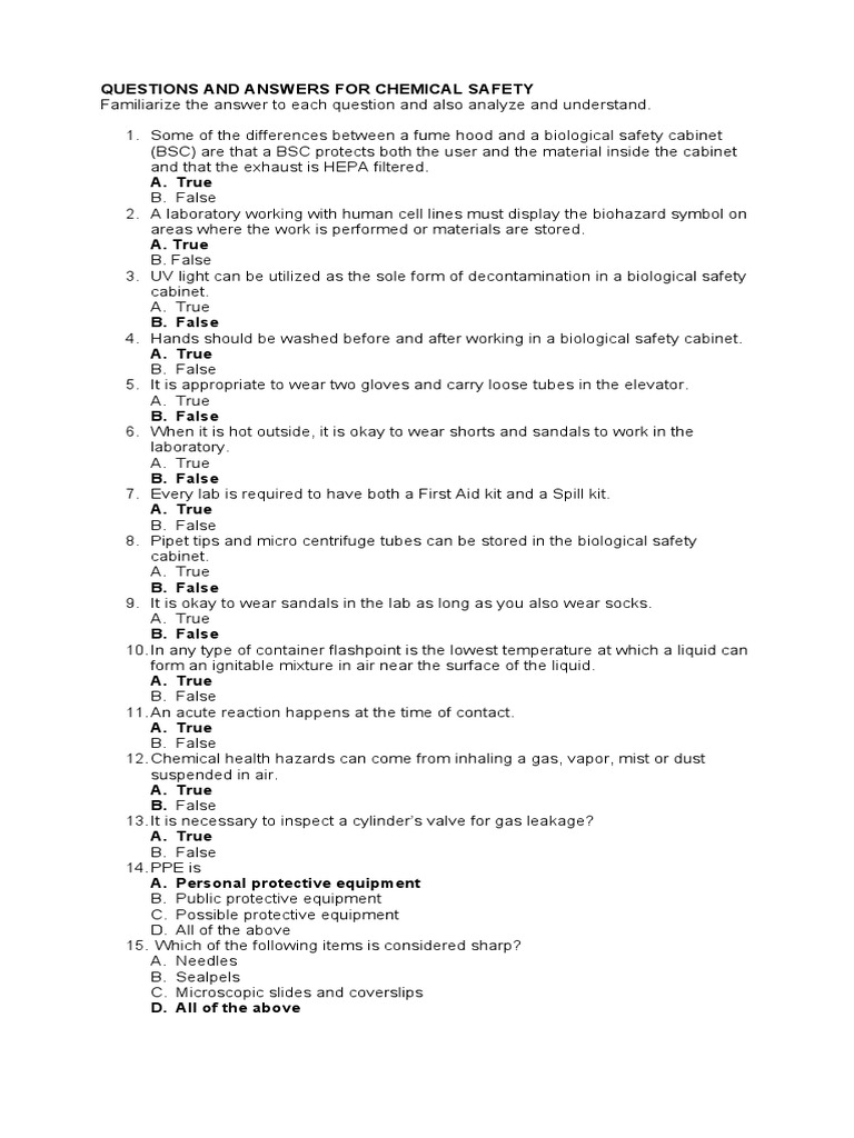 Chemical Safety Answer Key | PDF | Personal Protective Equipment ...