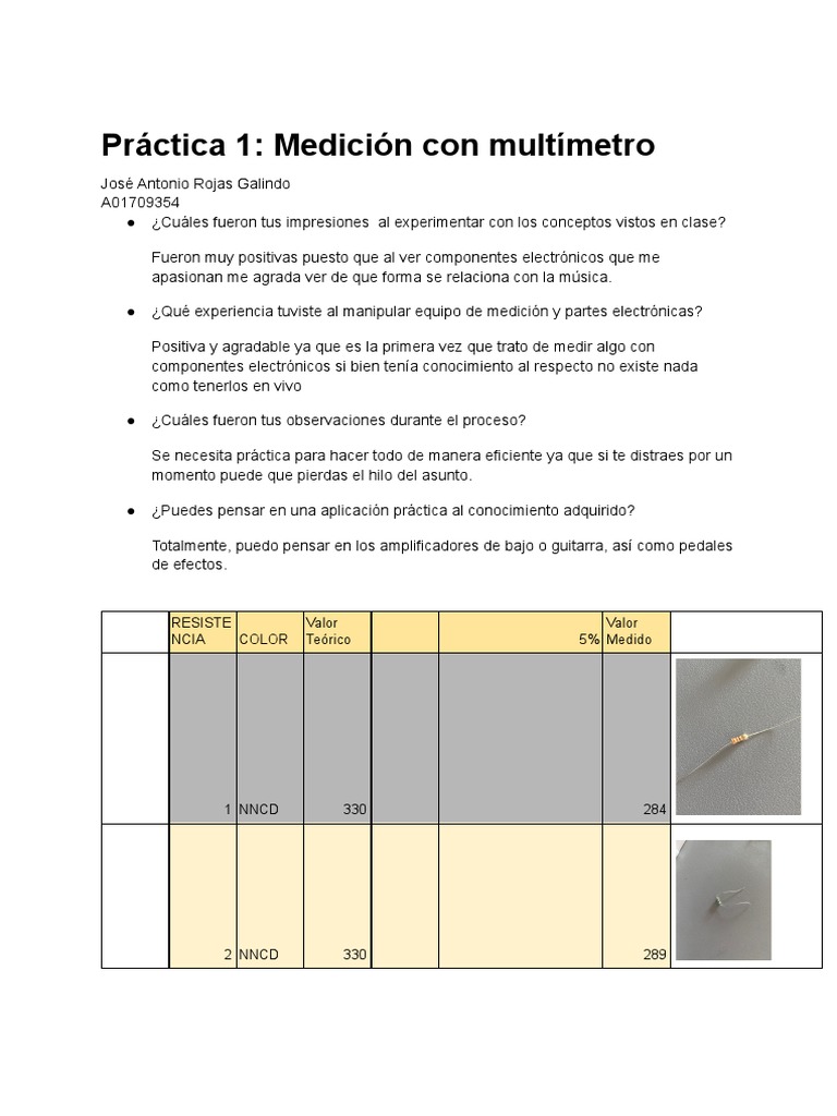 Práctica 1 Medición Con Multímetro PDF | PDF