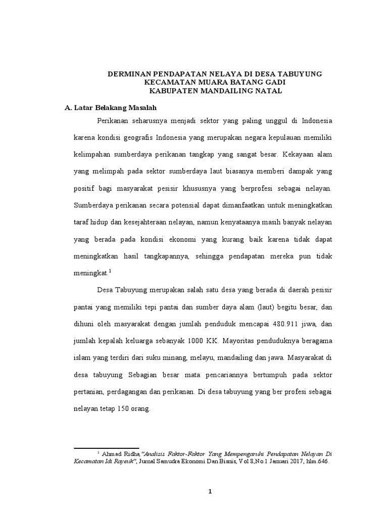 DETERMINAN PENDAPATAN NELAYA DI DESA TABUYUNG KECAMATAN MUARA BATANG ...