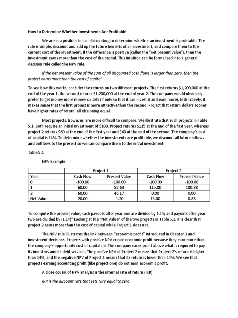 Determining Profitability Through Discounting Cash Flows: An ...