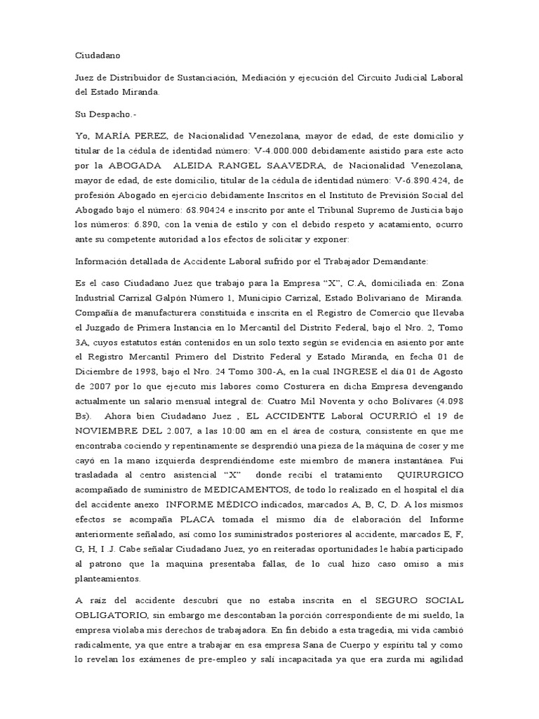 Libelo de Demanda Acc Lab | PDF | Daños y perjuicios | Derecho laboral