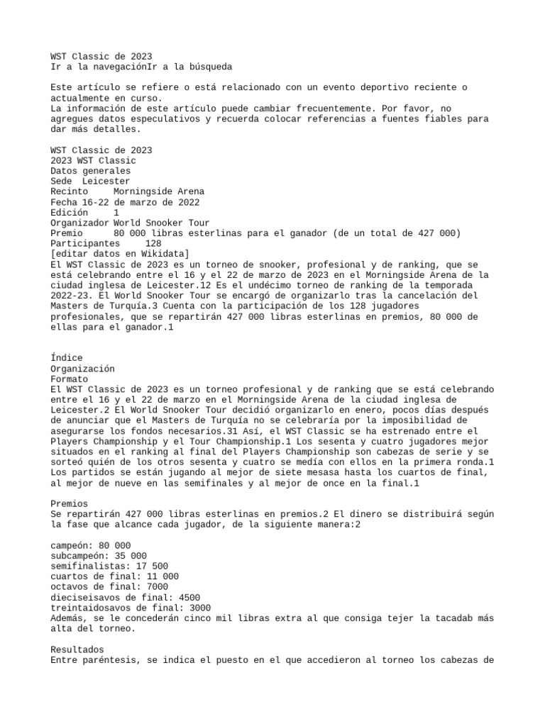 WST Classic | PDF | Snooker | Wikipedia