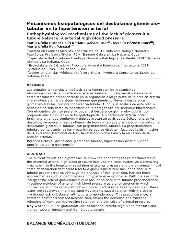 Desbalance glomérulo-tubular en hipertensión | PDF | Angiotensina | Sodio